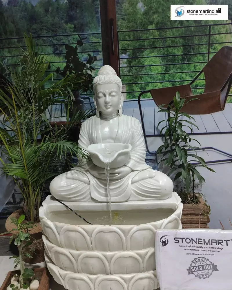 Sold 3 Feet White Marble Buddha Waterfall For Farmhouse ...