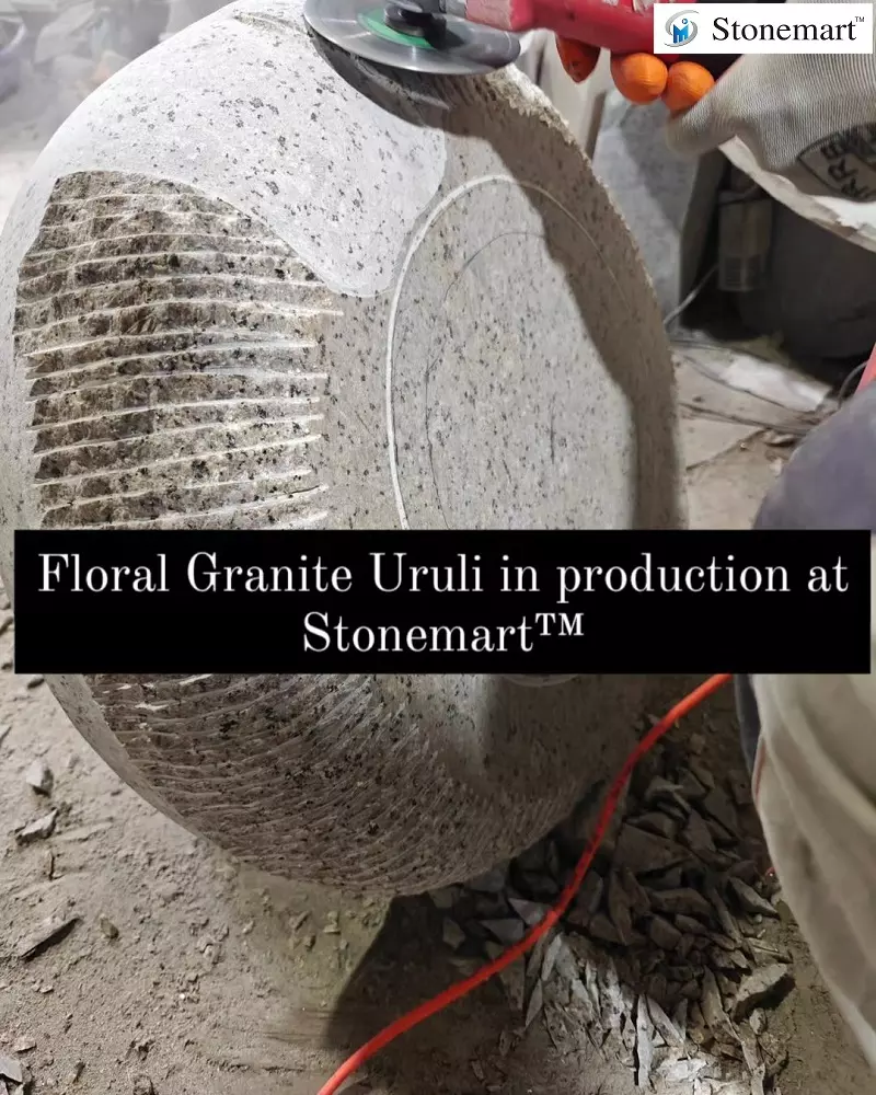 Carving Floral Granite Uruli Bowl For Home And Garden Decoration ...