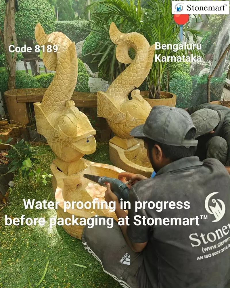 Waterproofing Pair Of Stone Fish Fountains Before Dispatching To ...