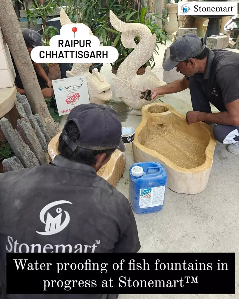 Waterproofing Natural Stone Fish Fountains For Dispatch To Raipur ...