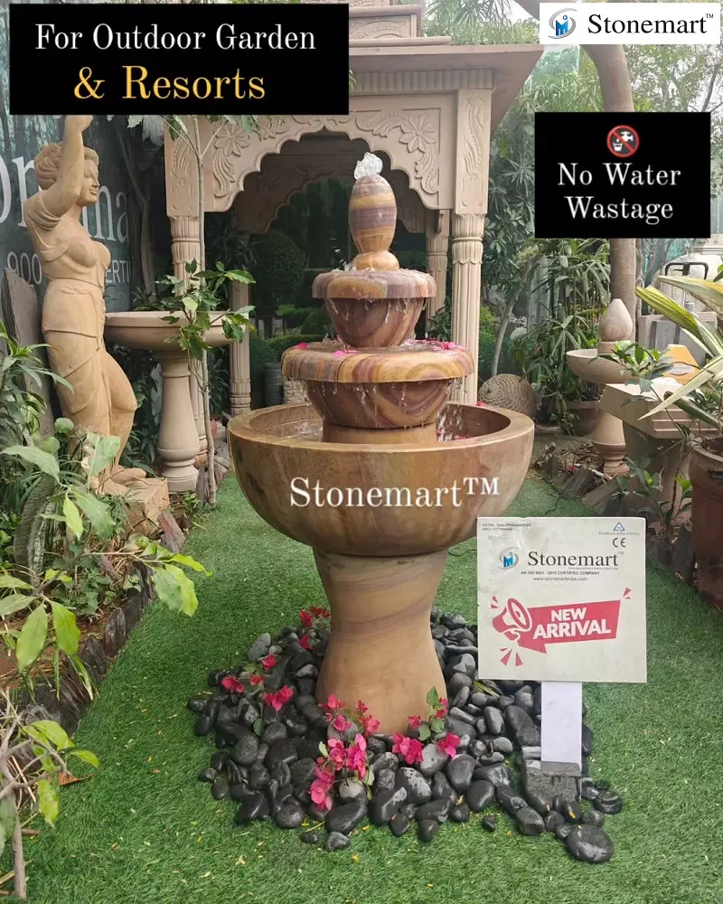 Modern 3 Tier Cascading Water Fountain With Plinth For Home And Garden ...