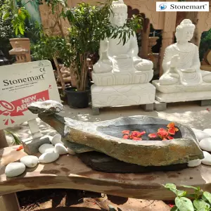 Hand Carved 24 Inch, 30 Kg Natural Rock Bird Bath For Exterior Decor ...